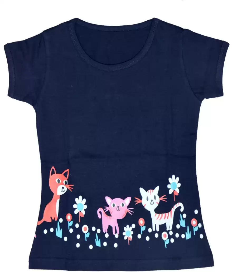 FAZZA Girls Graphic Print Pure Cotton T Shirt (Multicolor, Pack of 5 ...